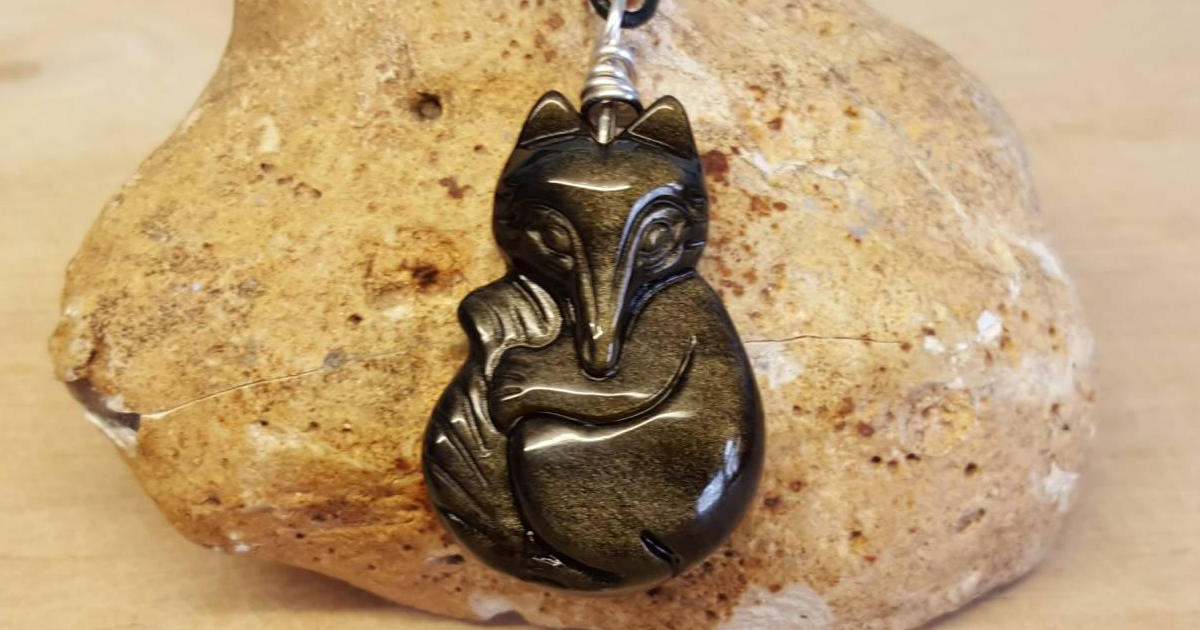 Empowered Crystals :: Golden sheen Obsidian fox pendant